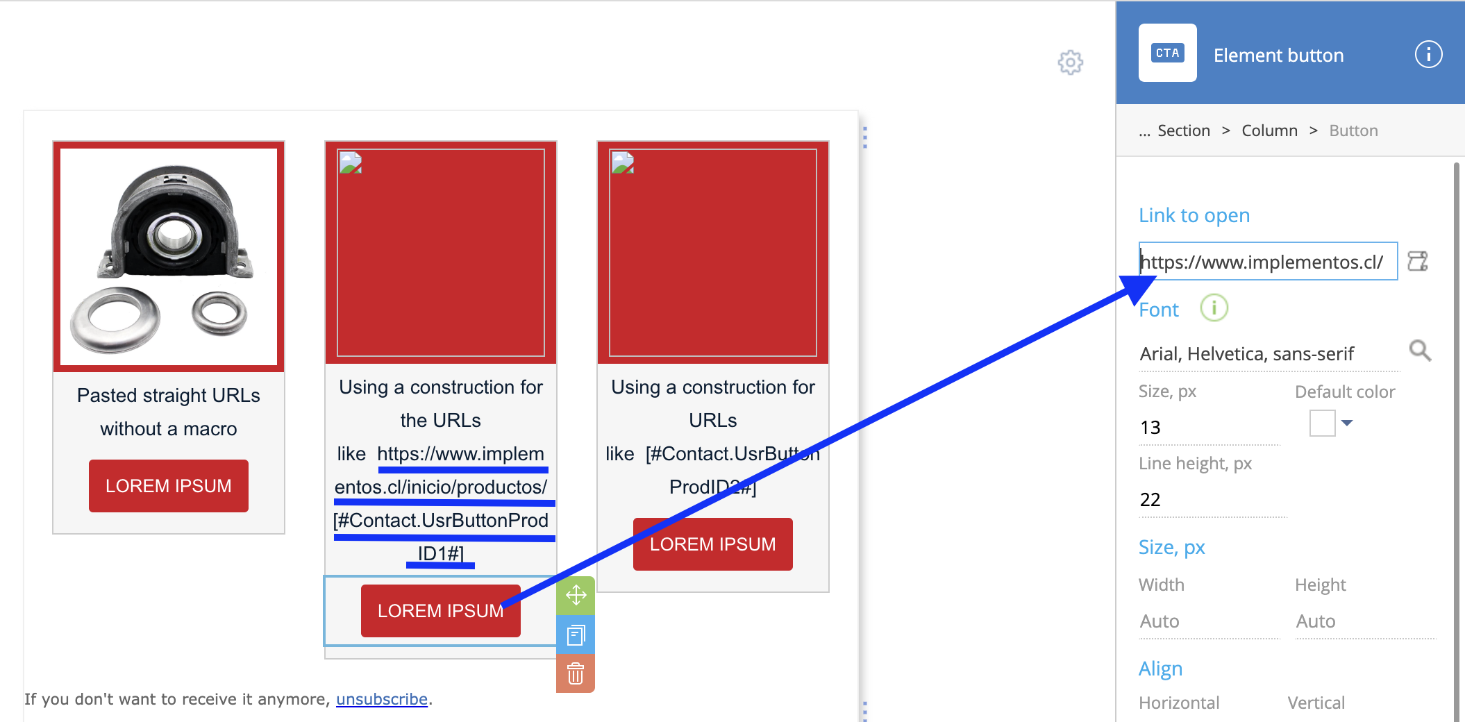 How to add mail tracking tokens in an email template with a button for example with URL from a ...